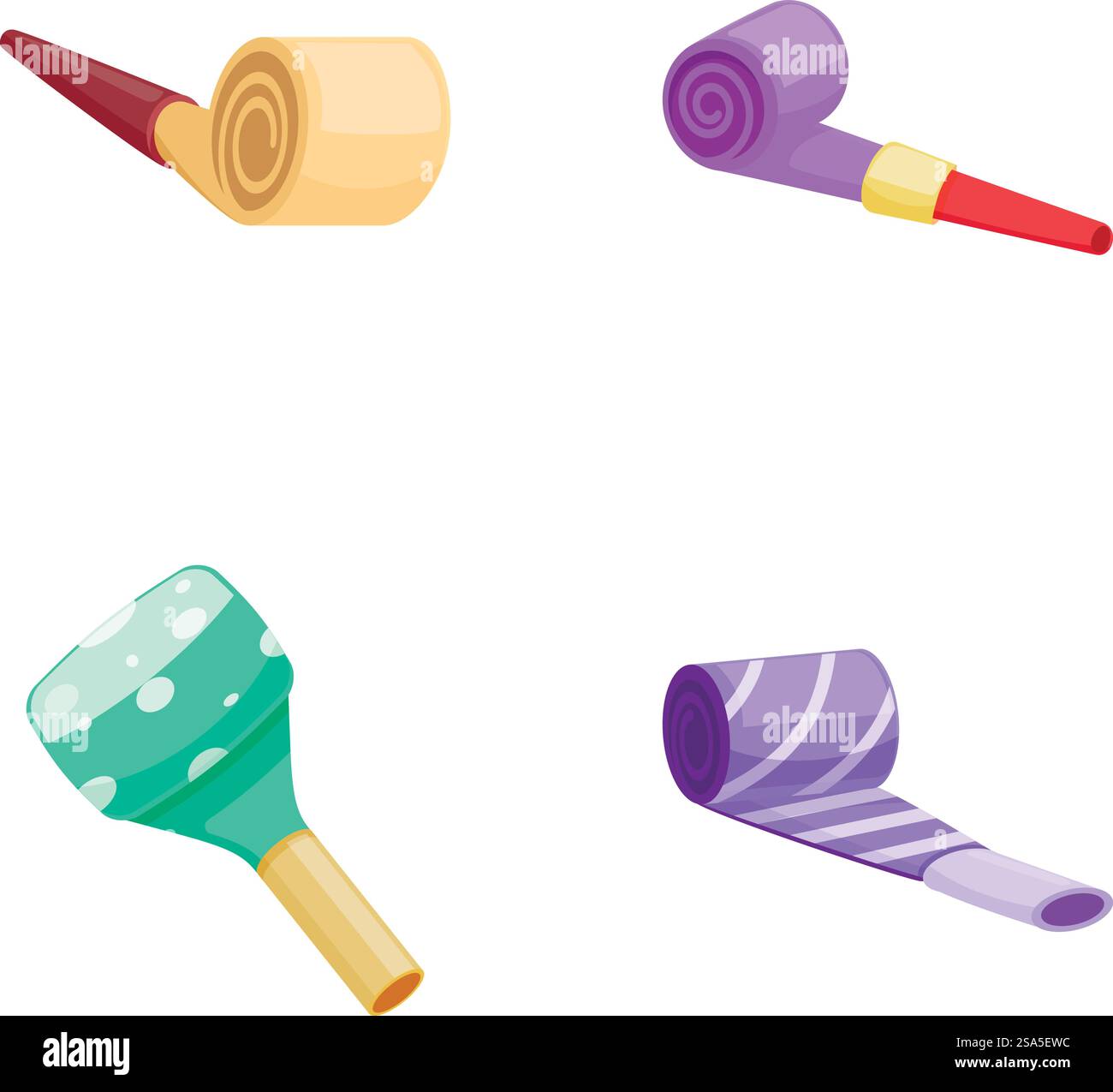 Set of colorful cartoon party blowers and noisemakers isolated on white ...