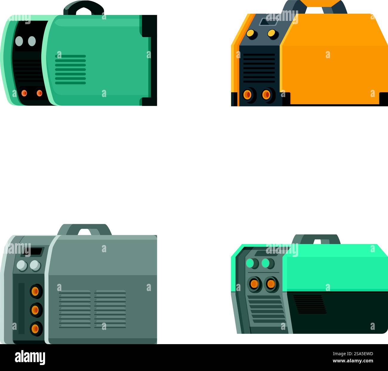 Four colorful portable generator illustrations isolated on a white ...