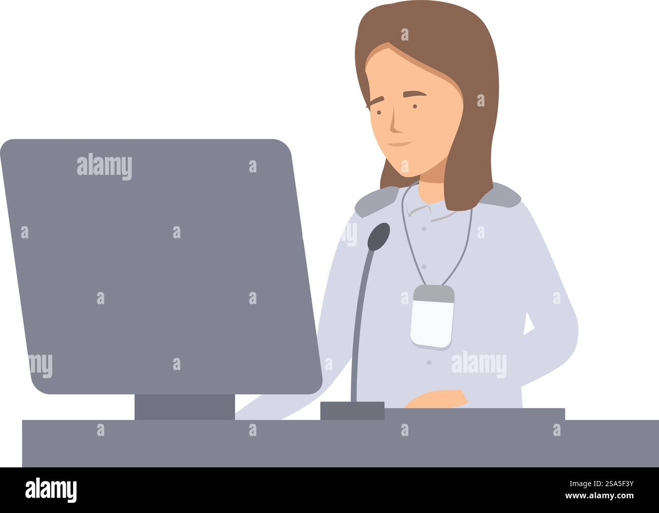 Airport employee working at departure gate checking flight information ...