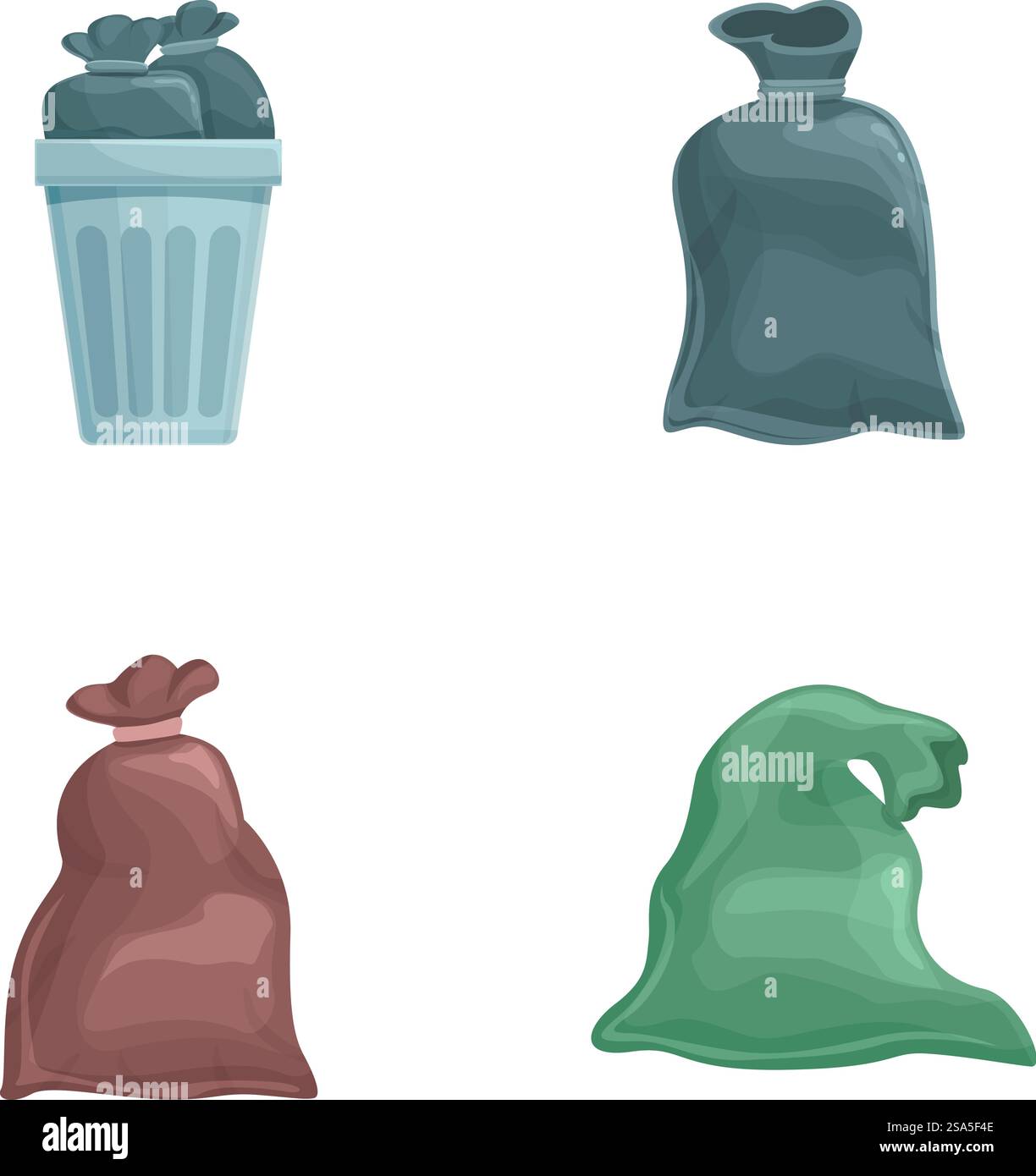 Household waste icons set cartoon vector. Rubbish in plastic pack ...