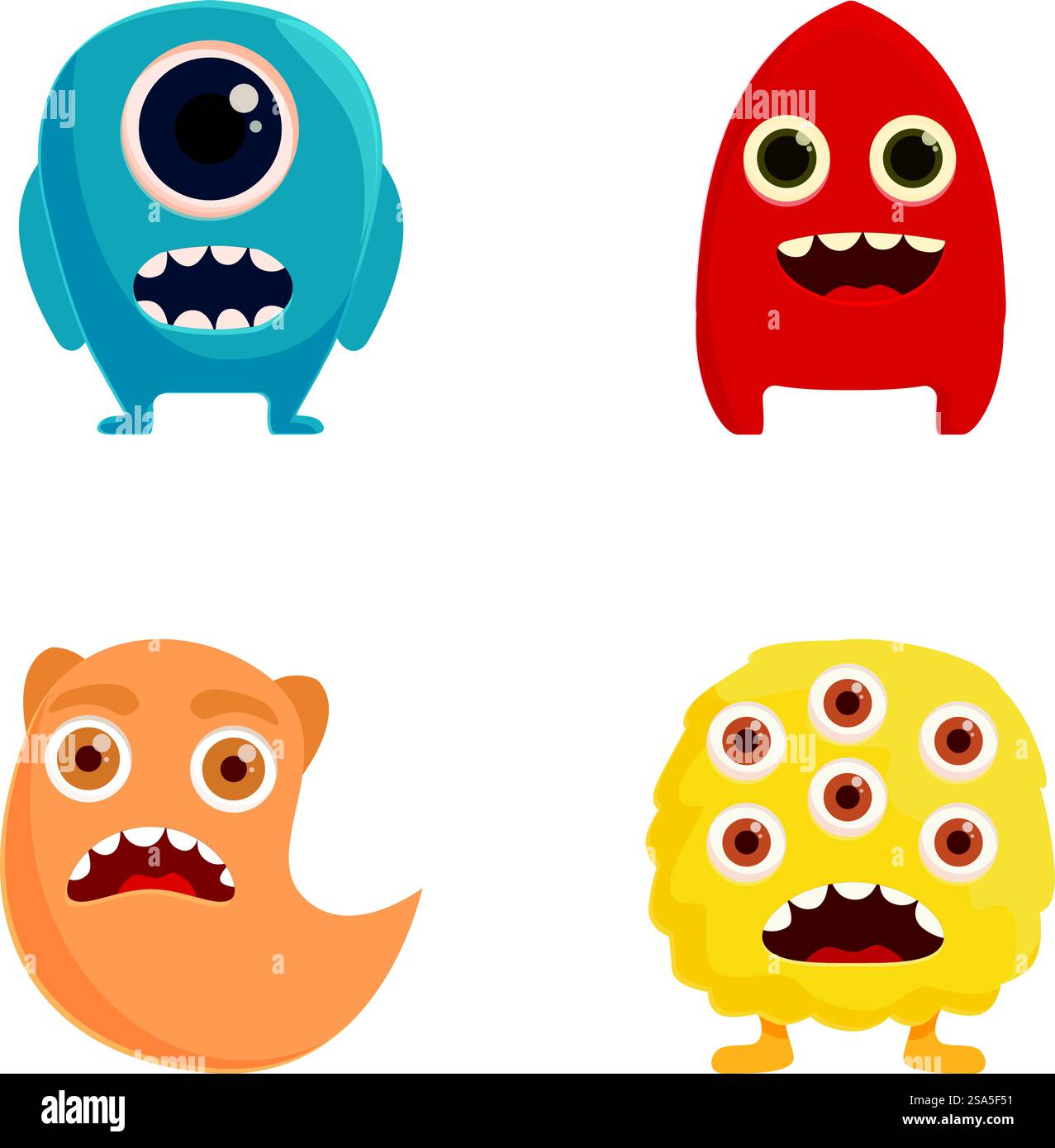 Collection of four cute and colorful cartoon monster characters ...