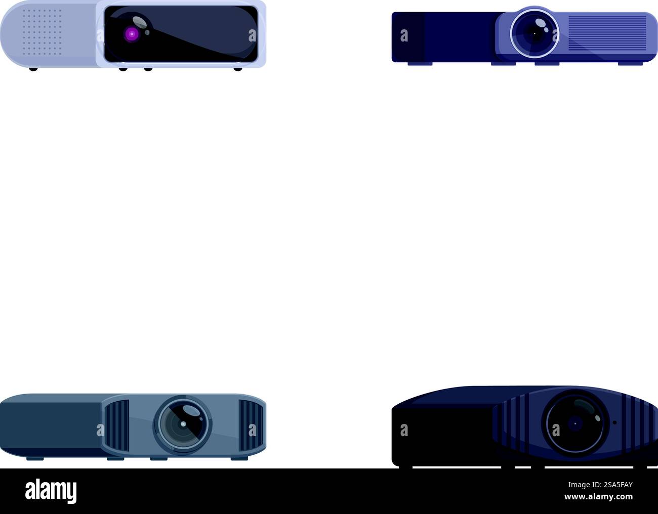 Collection of four different modern projector models, each isolated on ...