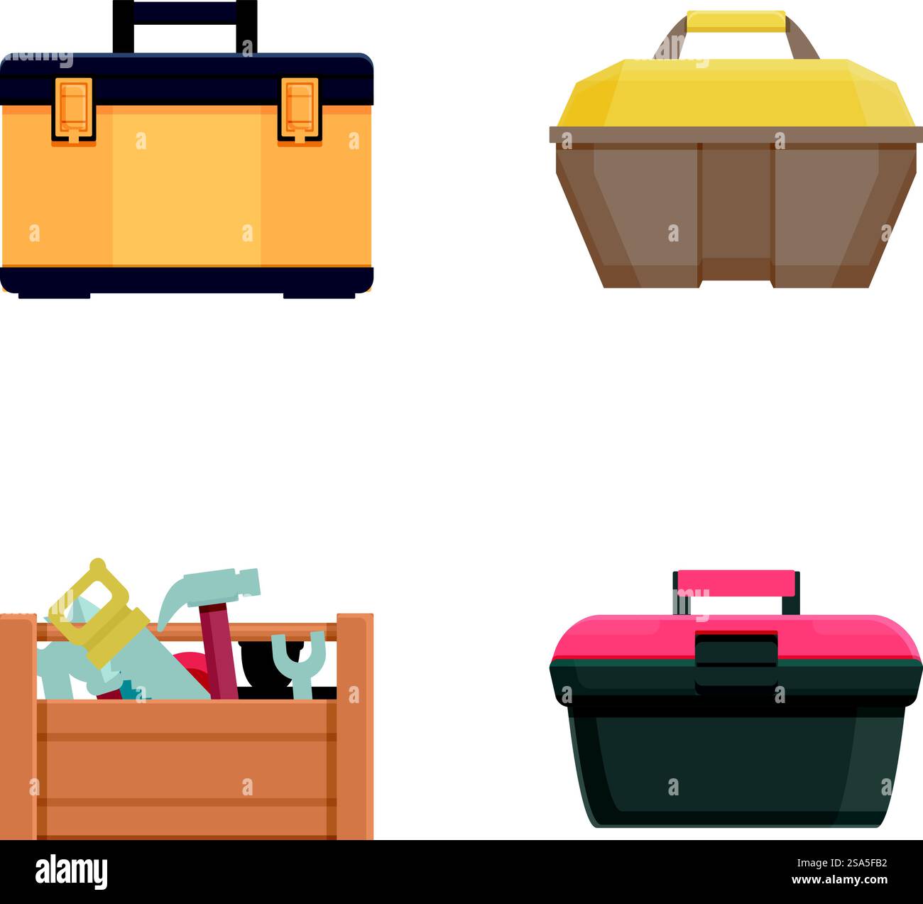Toolkit icons set cartoon vector. Toolbox with hand instrument inside ...