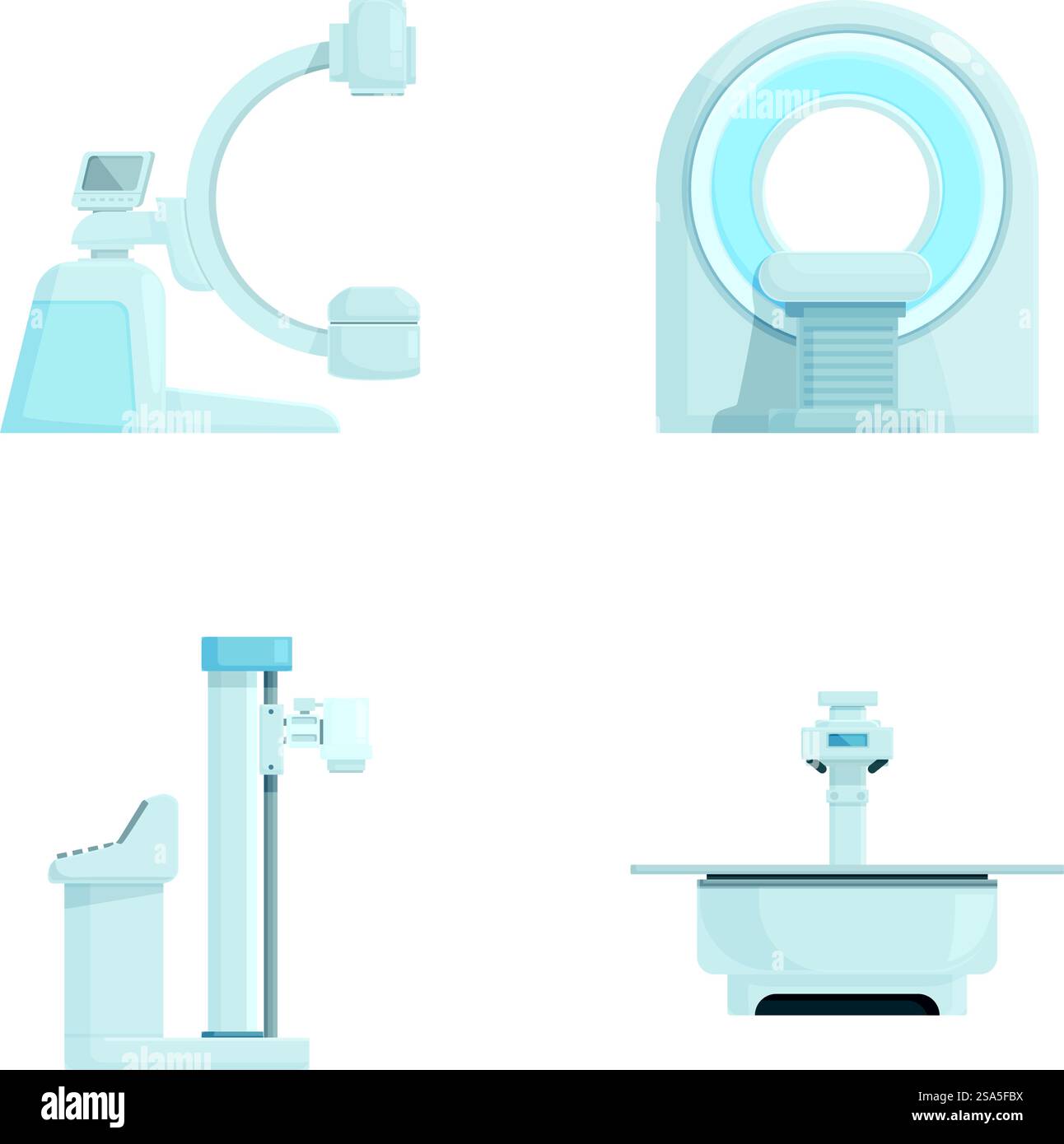 Collection of four medical diagnostic machine icons including mri and ...