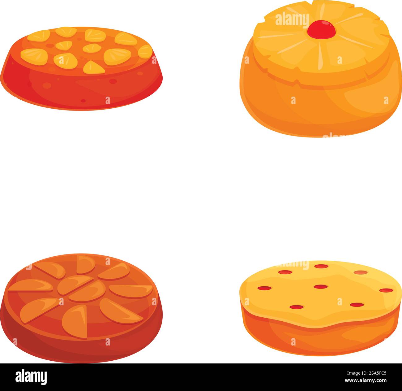 Colorful vector set of four cartoonstyle baked treats on a white ...