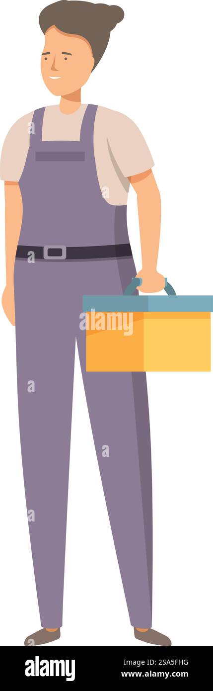 Confident mechanic is holding her tool box, ready to start work ...