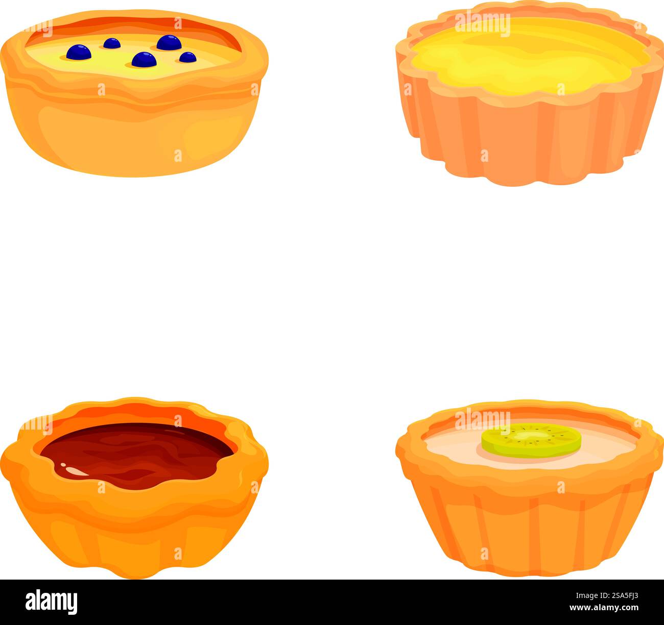 Illustration of an assorted collection of sweet tarts. Including lemon. Blueberry. Chocolate ...