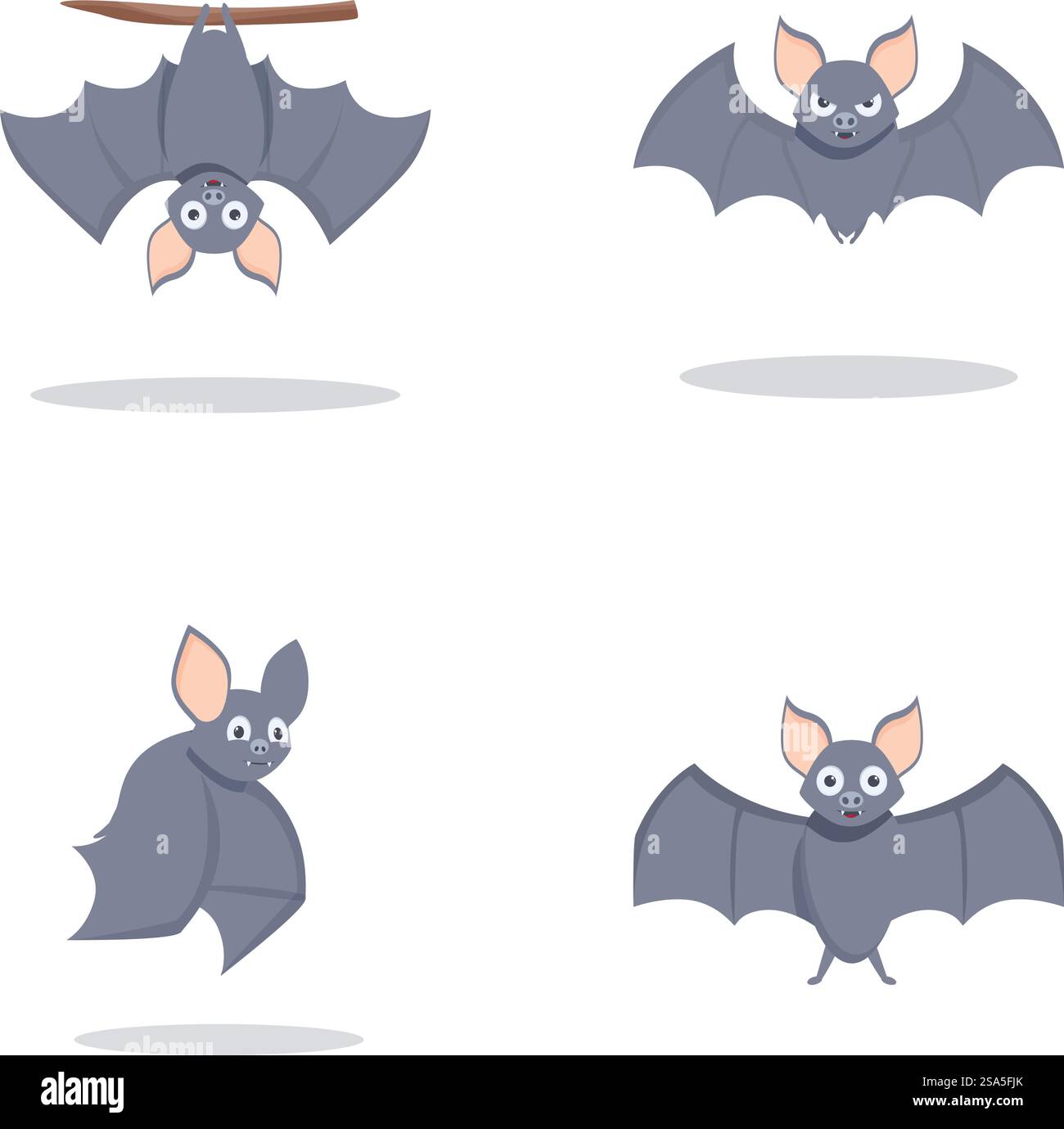 Set of four cute cartoon bats in different poses isolated on a white ...