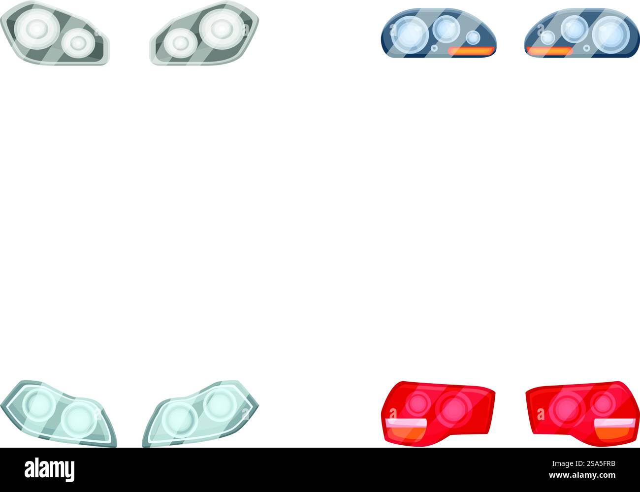 Vector icons set of car headlights and taillights in different styles ...