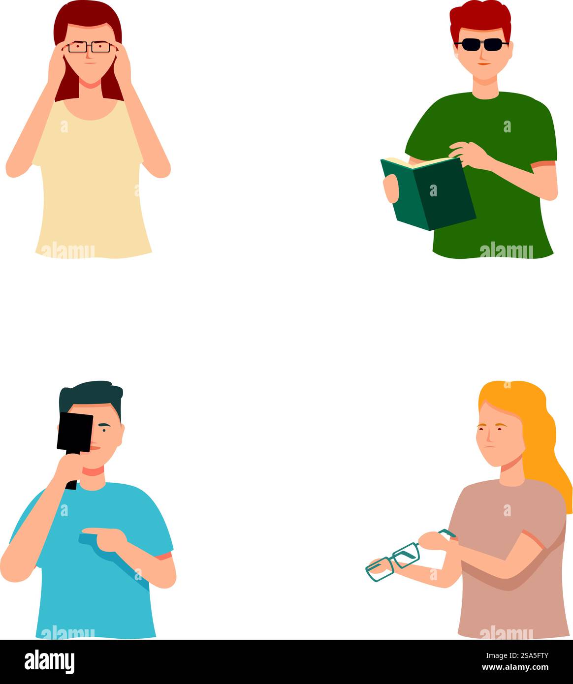 Illustration collection featuring young adults reading, using a ...