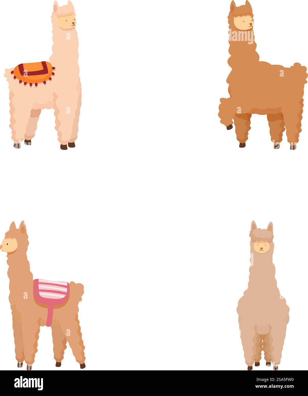 Illustration of four adorable alpacas in different colors with simple background. Set of four ...