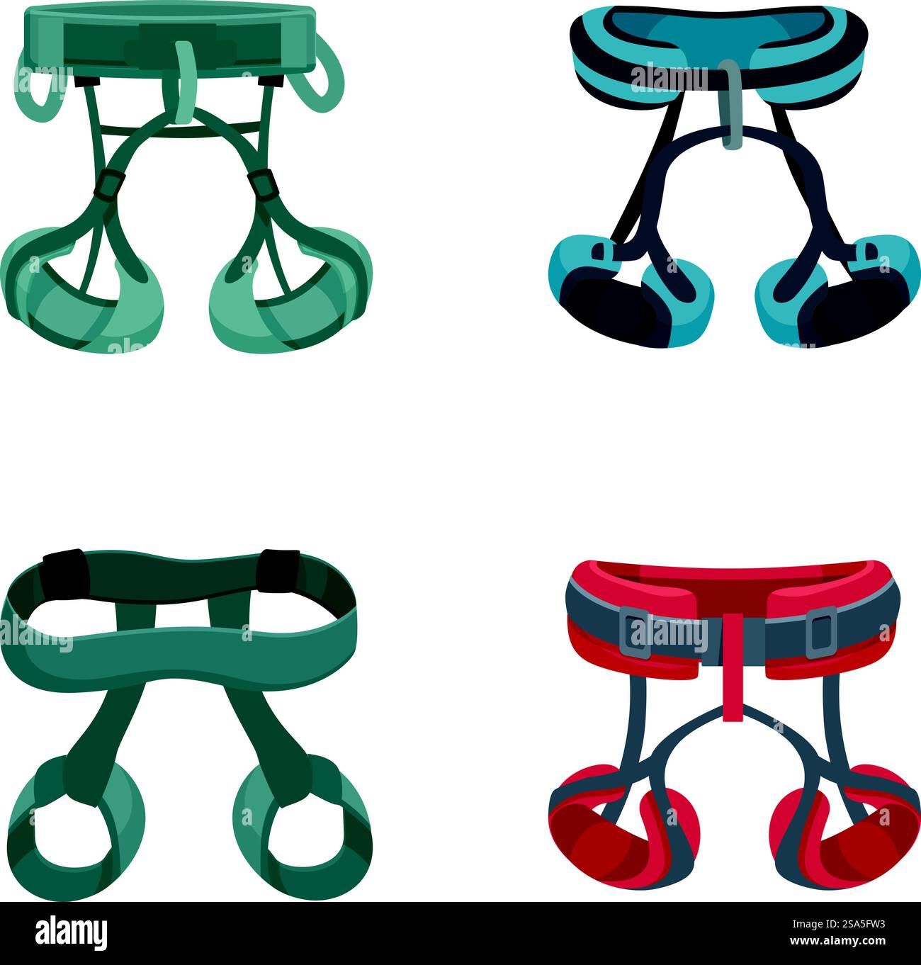 Illustration showcasing four different designs of climbing harnesses ...