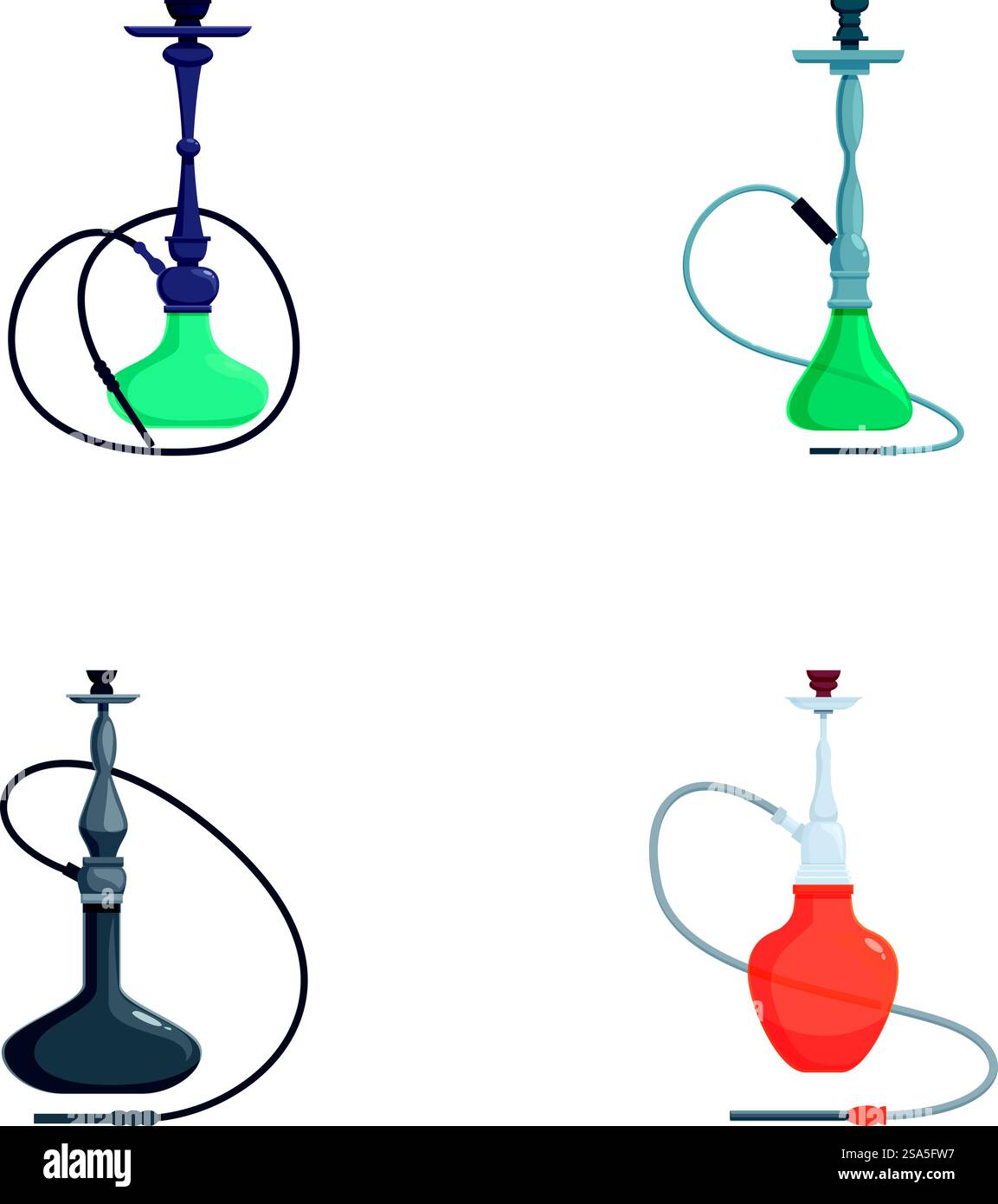 Assortment of four colorful hookahs in a clean vector style, ideal for ...