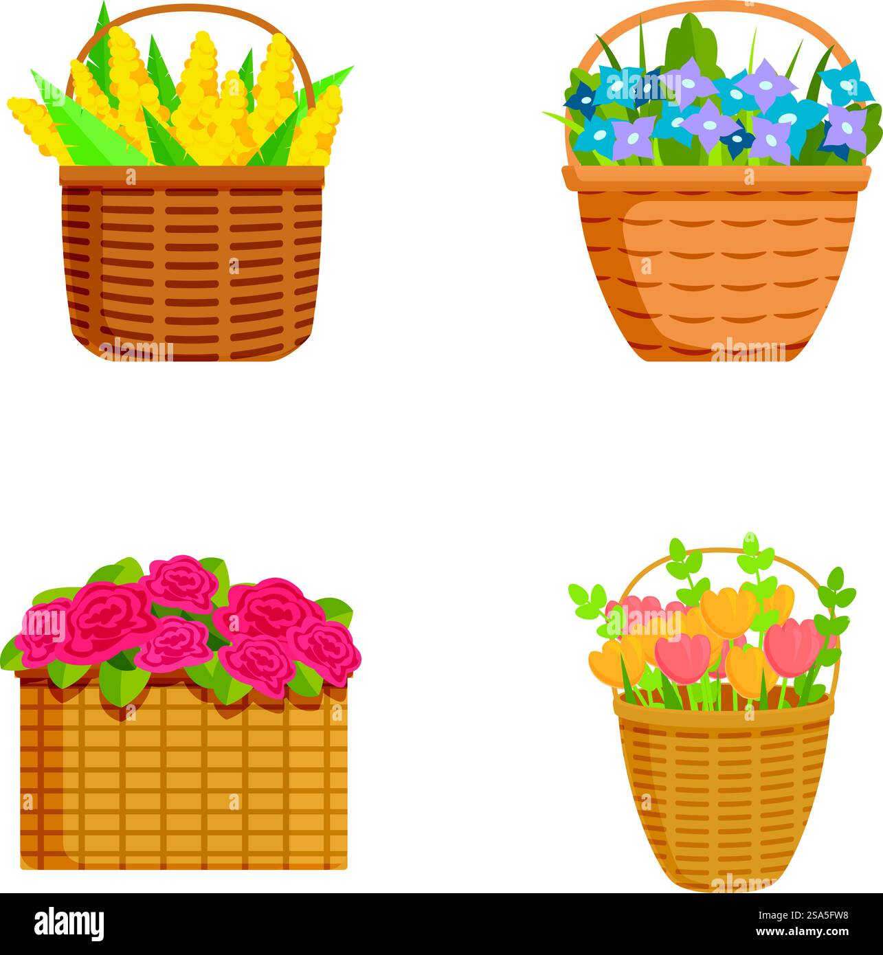 Collection of four colorful flower baskets hi-res stock photography and ...