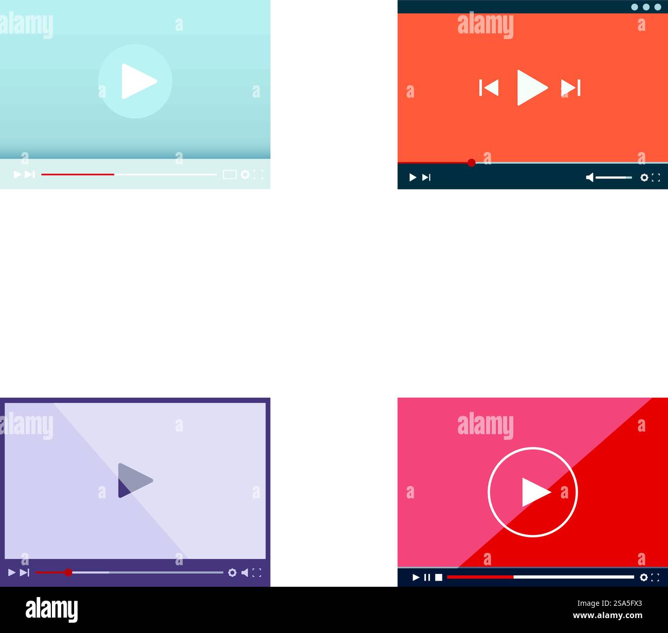 Four minimalistic video player templates with play buttons and progress ...