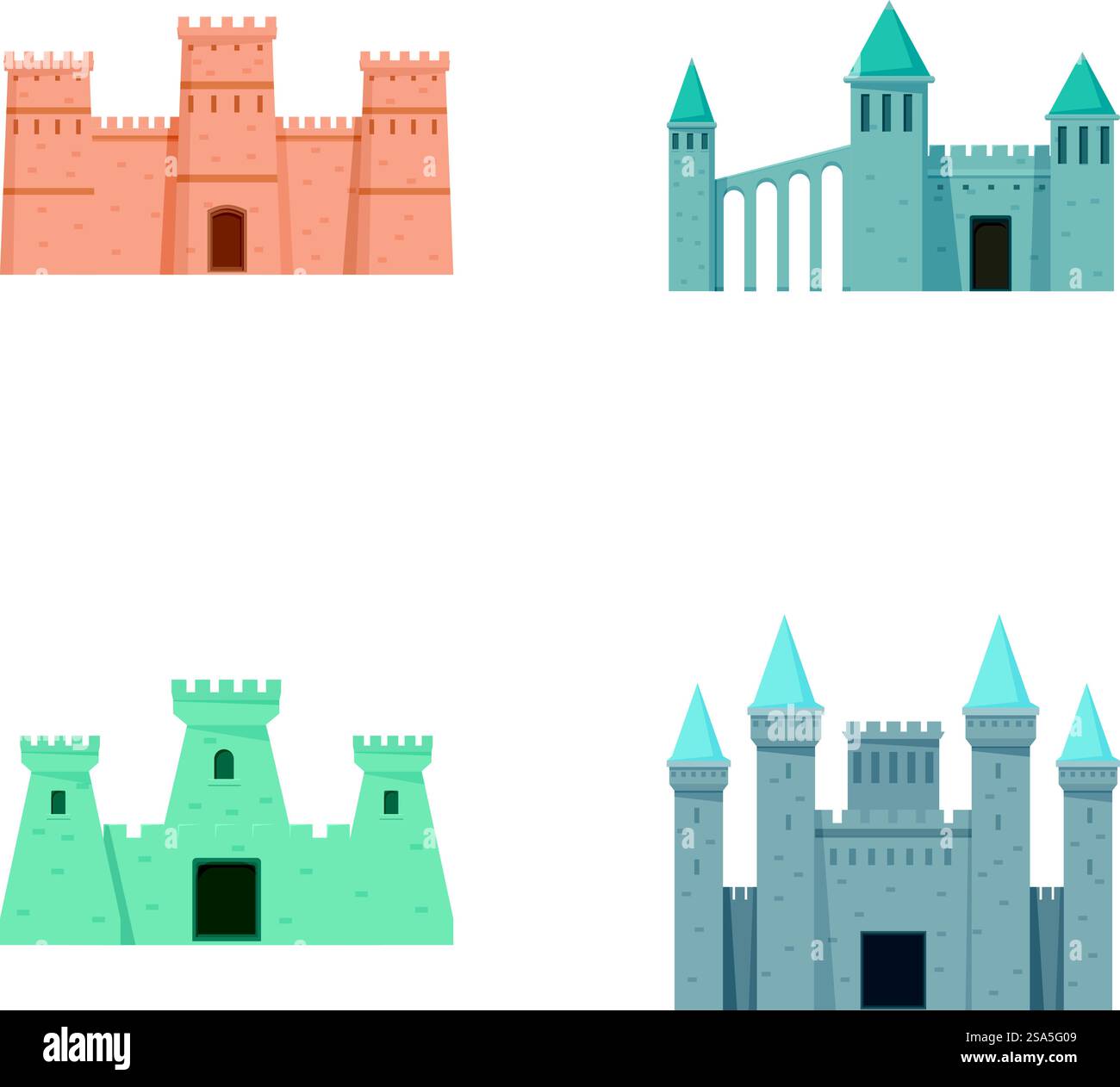 Collection of four cartoonstyle castles, suitable for fairy tale and ...