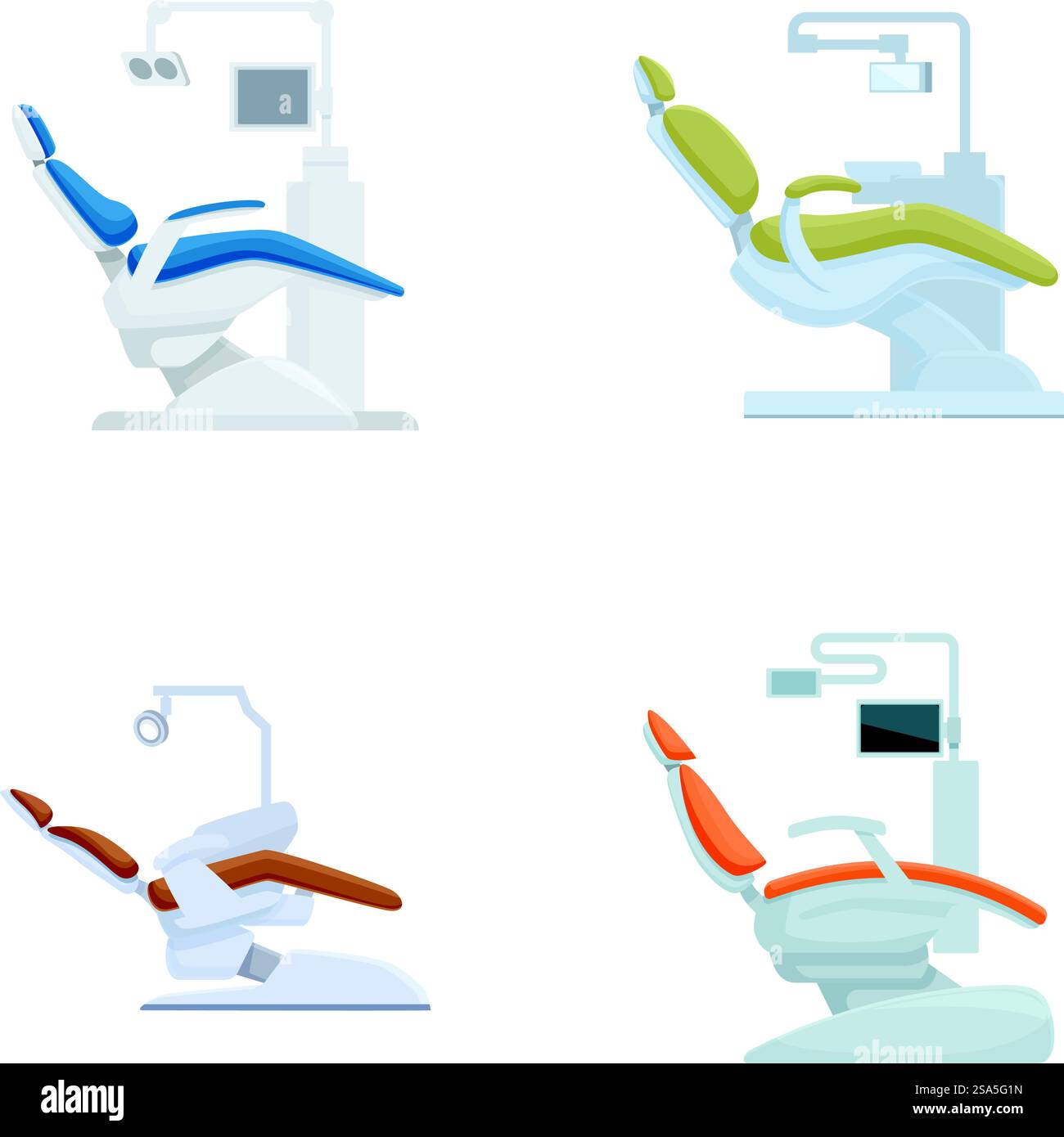 Vector images depicting various designs of dental chairs and equipment ...