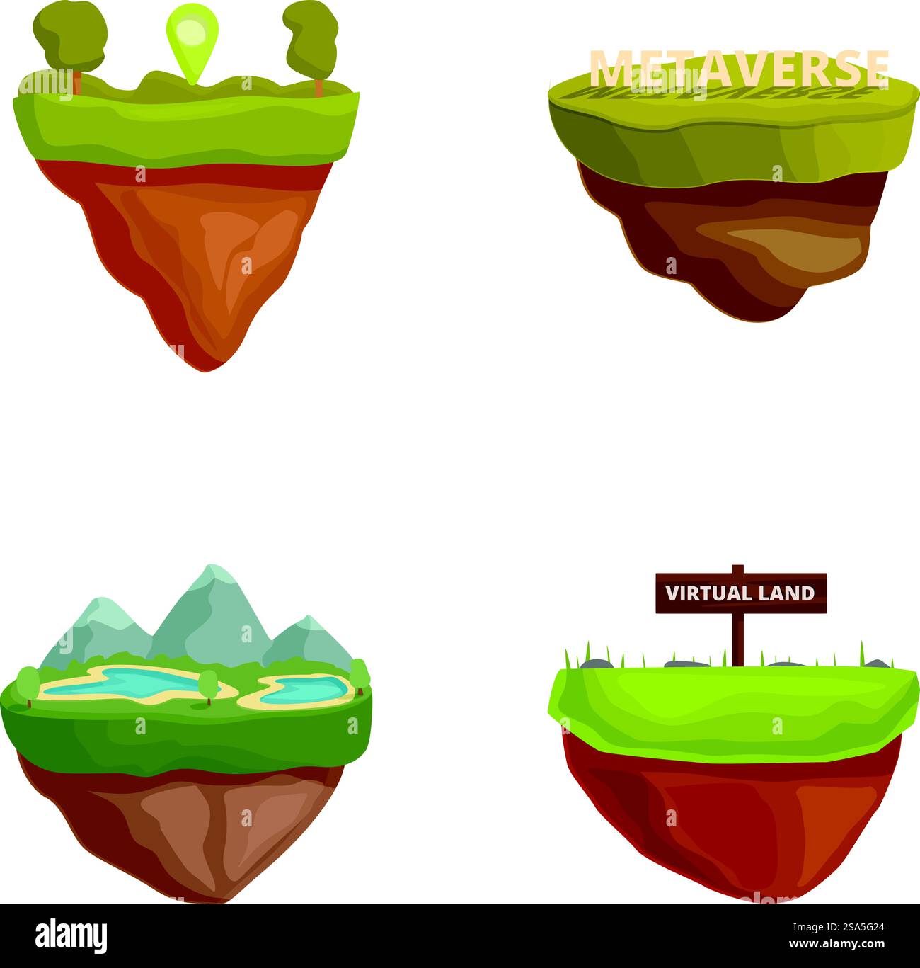 Fantasy 3d floating islands concept illustrations for futuristic ...