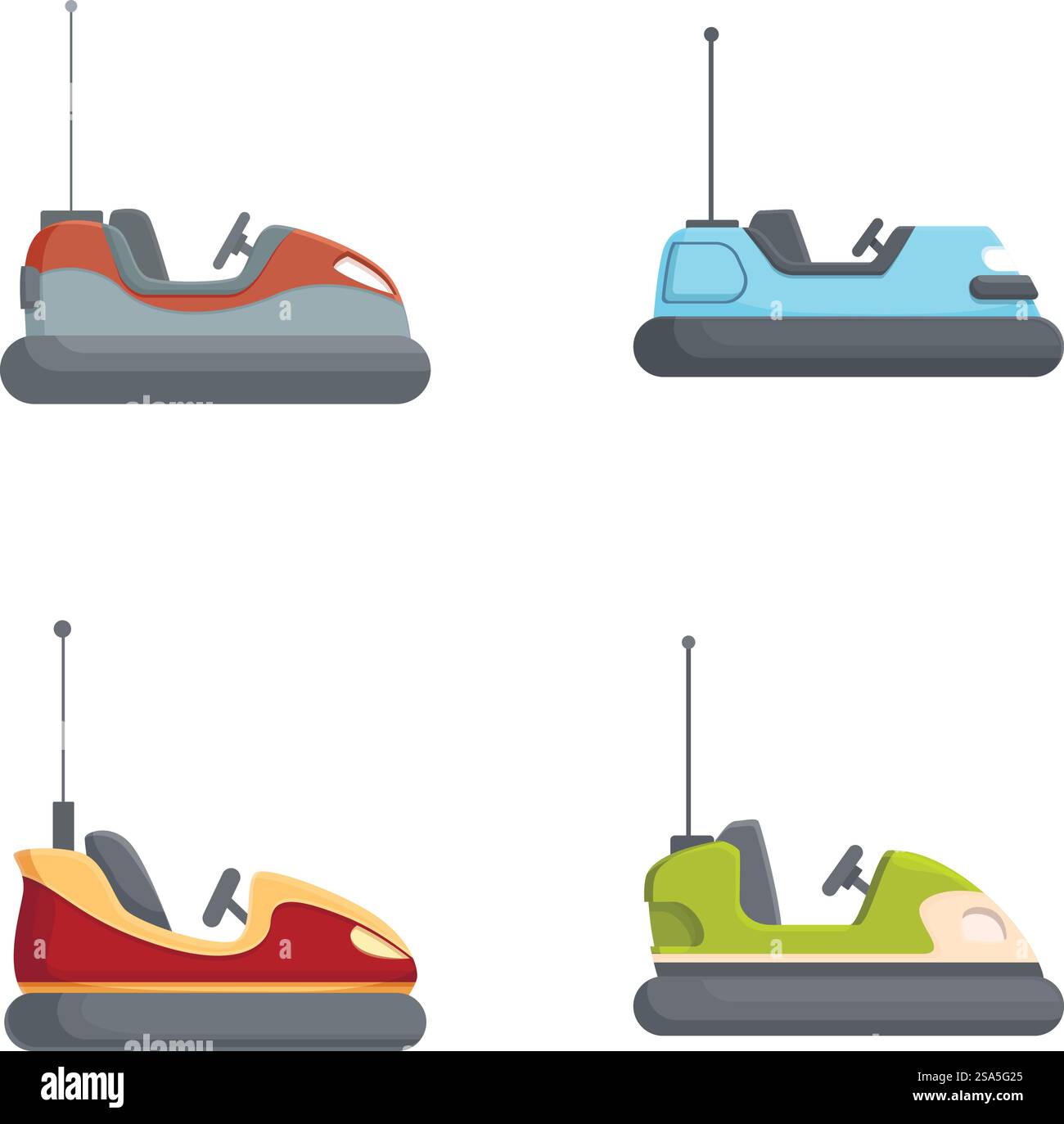 Collection of colorful cartoonstyle bumper cars isolated on a white ...