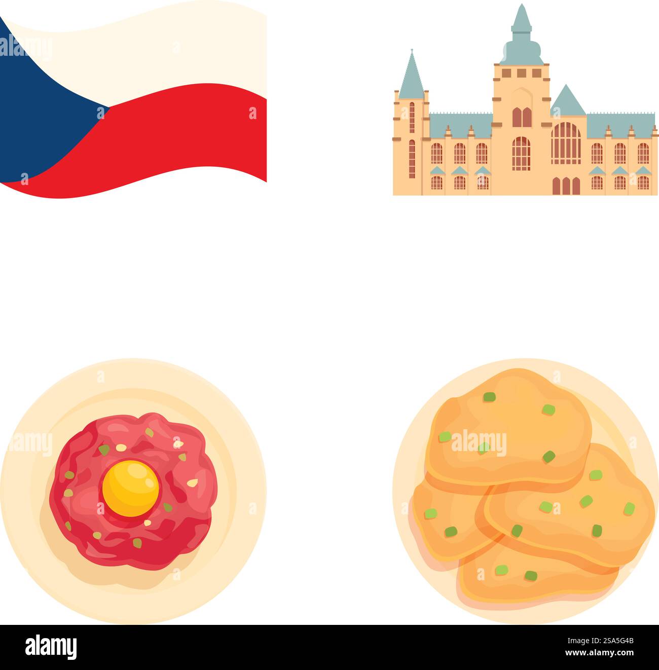 Czech landmark icons set cartoon vector. Traditional culture of czech ...