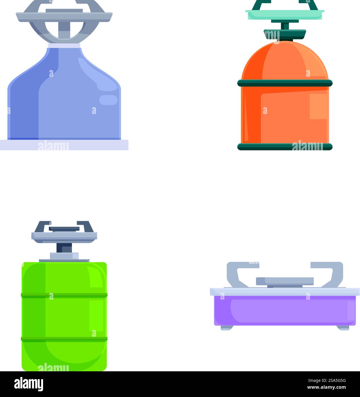 Collection of colorful gas burner icons in a flat vector style isolated ...