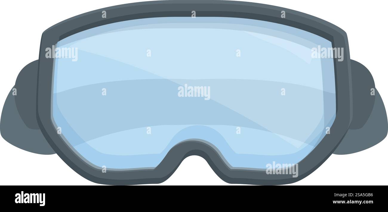 Blue ski goggles with black frame protecting eyes from sun and snow ...