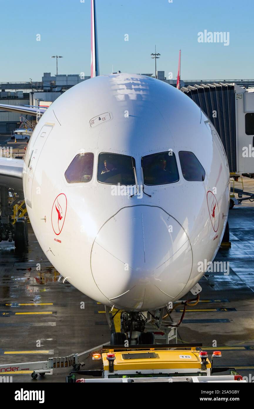 London, England, UK - 3 January 2025: Nose of a Boeing 787 jet ...