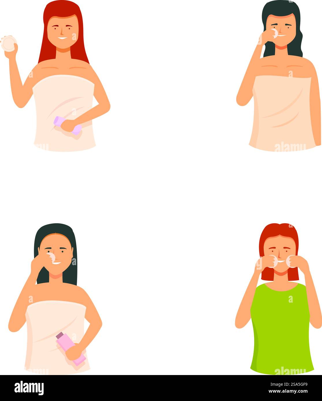 Illustrated guide to a woman’s daily skincare routine including morning ...