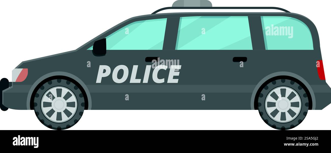 Simple illustration of a modern grey police car parked in side view ...