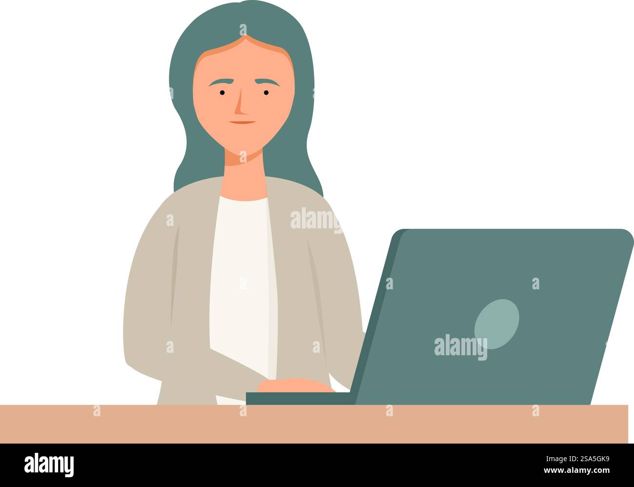 Office worker concentrating on her tasks, diligently typing on a laptop ...