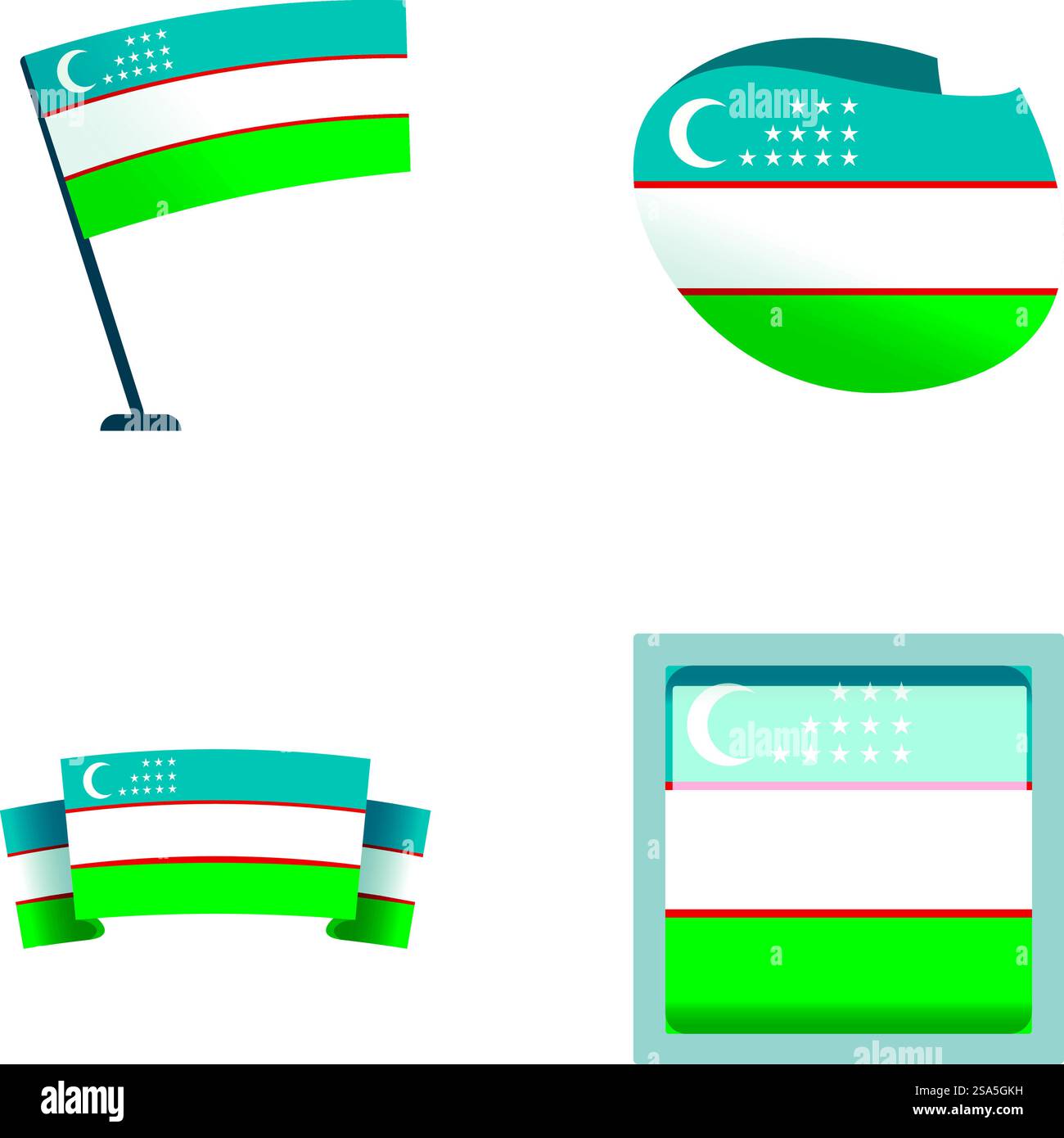 Uzbekistan symbol icons set cartoon vector. National uzbekistan flag ...