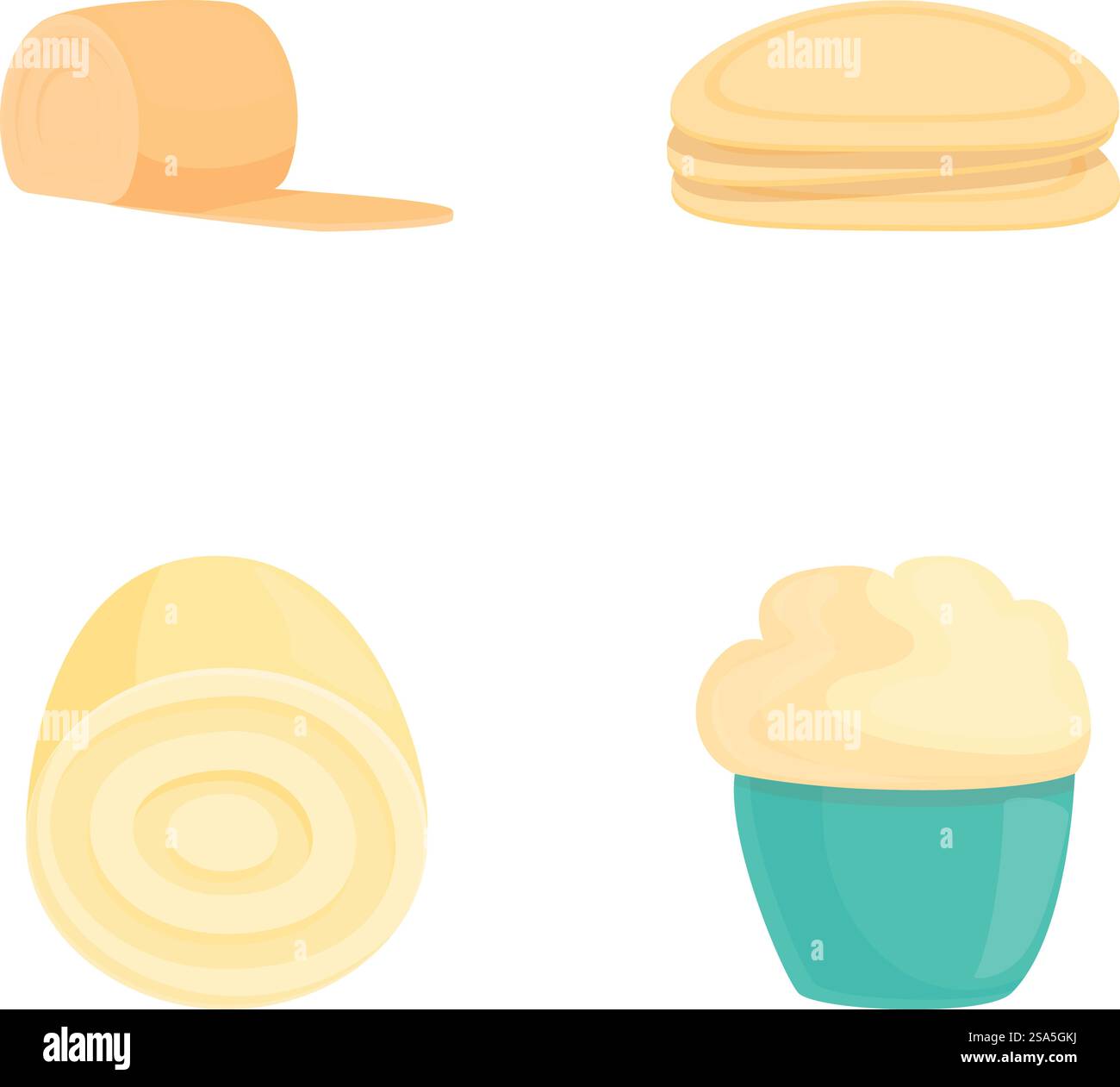 Set of four colorful baked goods icons, including bread and pastries ...
