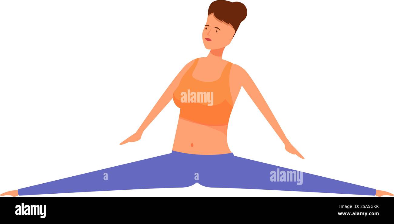 Fitness instructor is warming up, performing a side split stretch ...