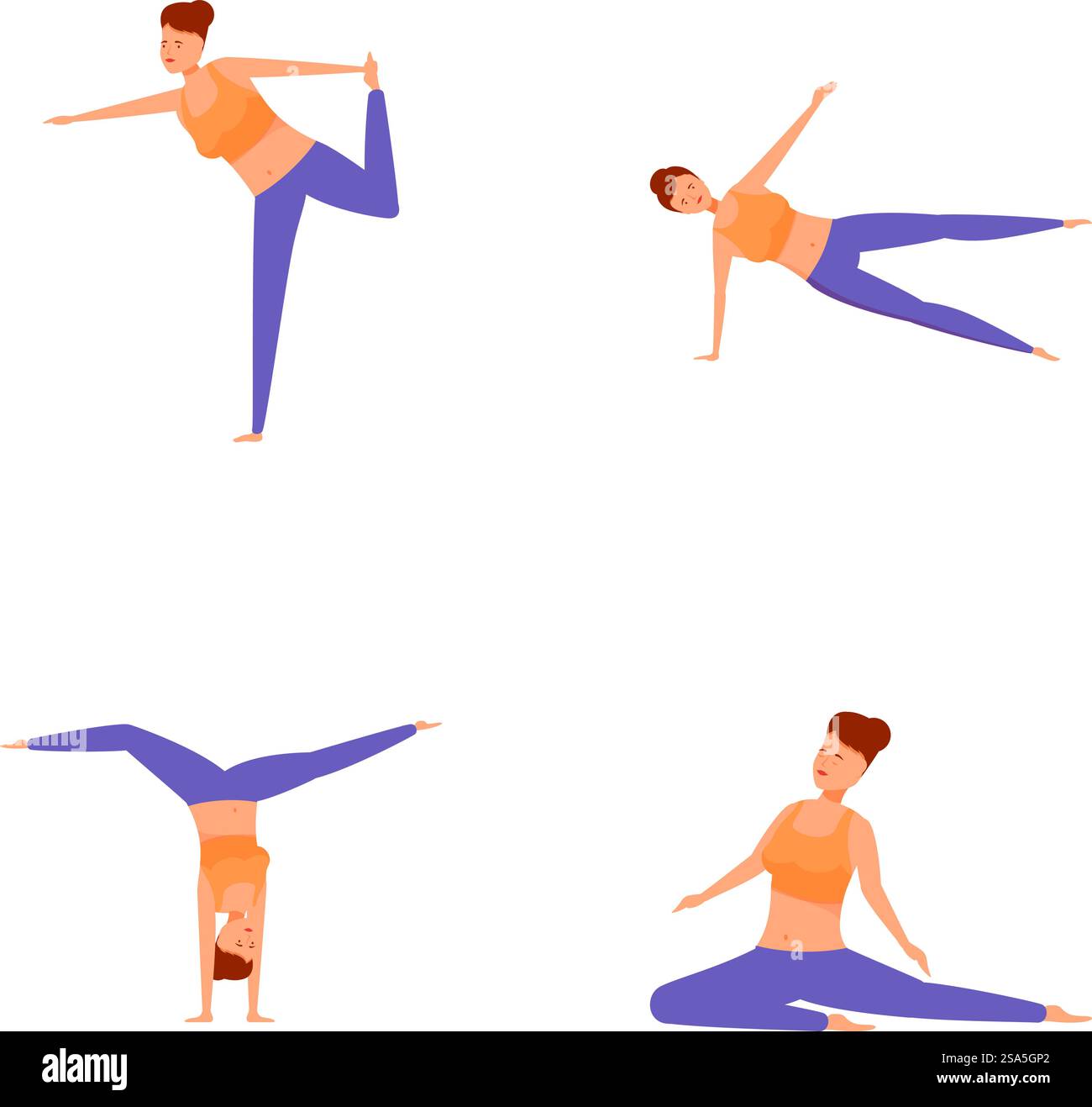 Collection of four illustrations showing a person in different yoga ...