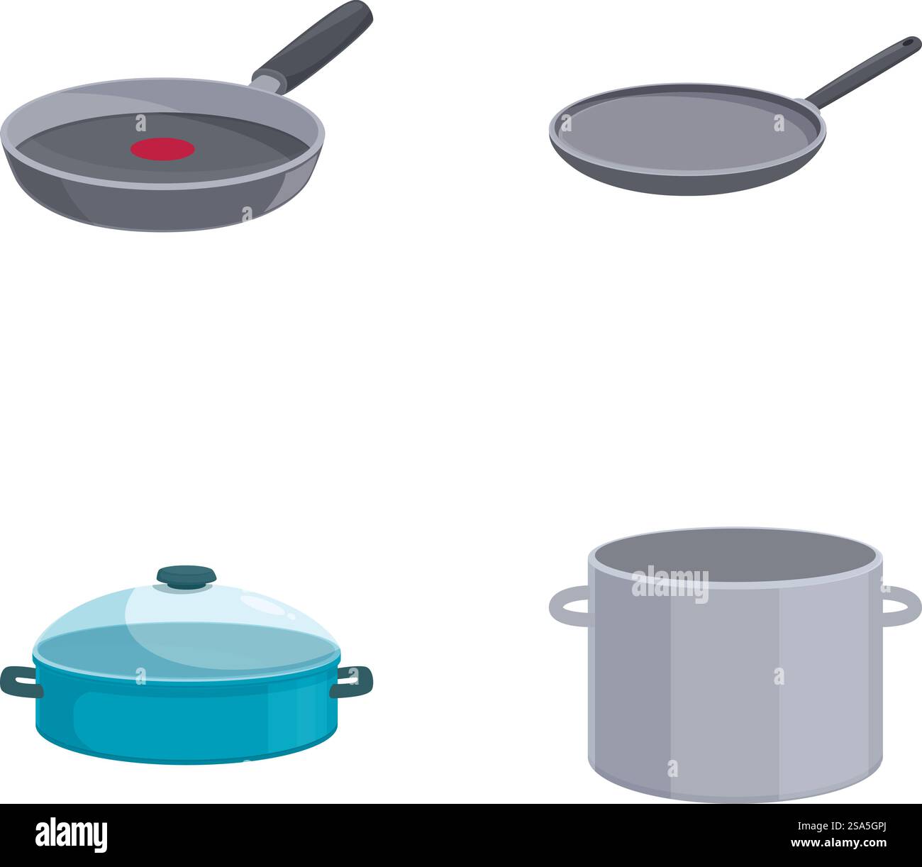Modern and simple kitchen cookware vector set with pots. Pans. And ...