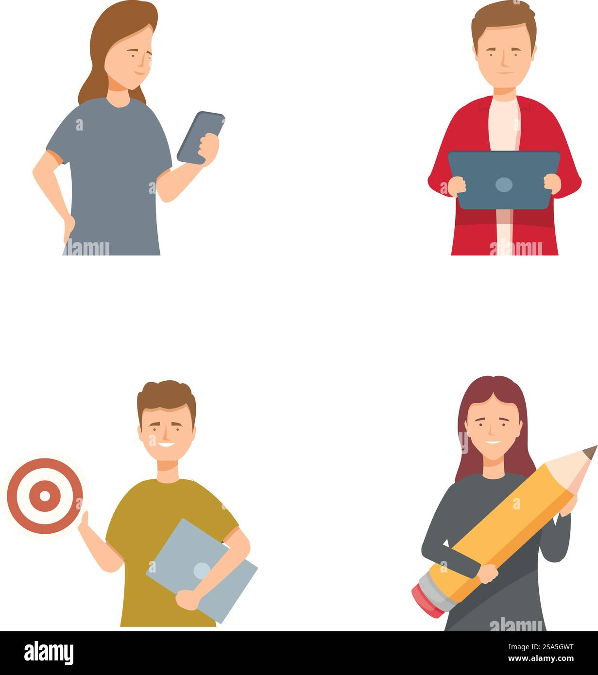 Four illustrated young adults with different tools representing various ...