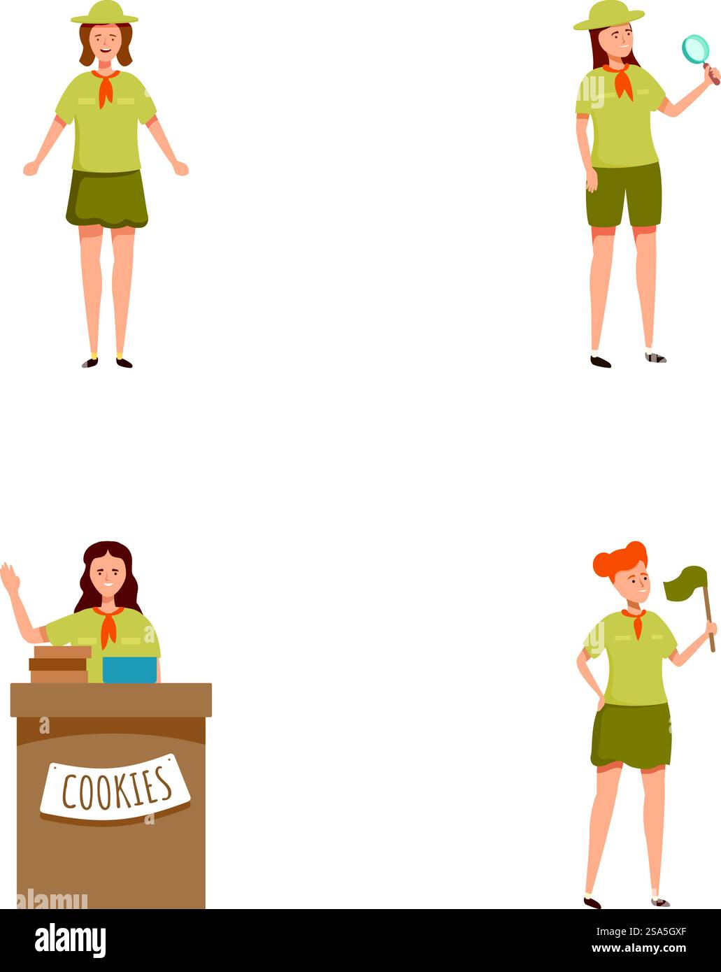 Collection of female scouts in various poses including leadership and ...