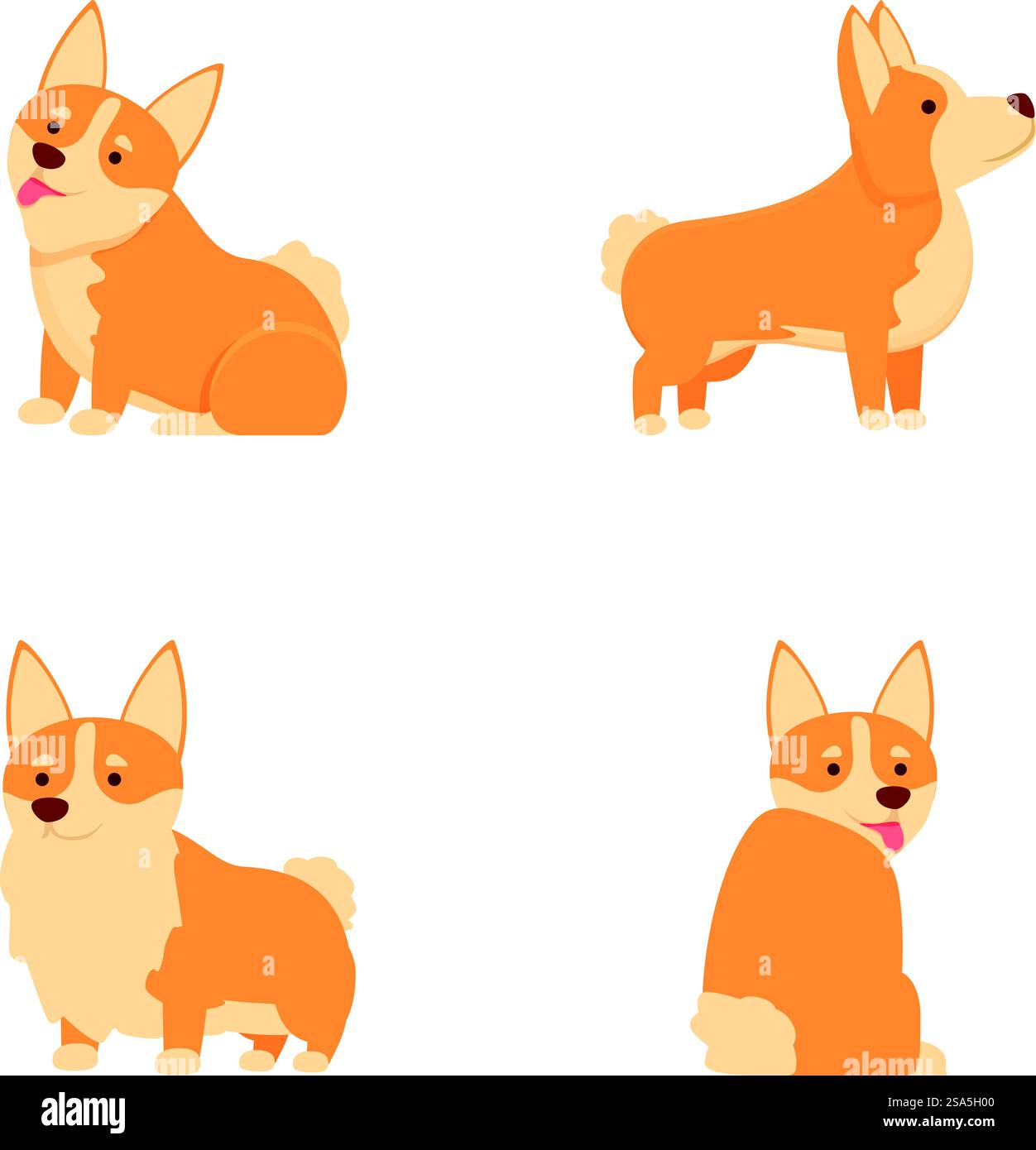 Set of cheerful cartoon corgi dogs illustrated in various poses and ...