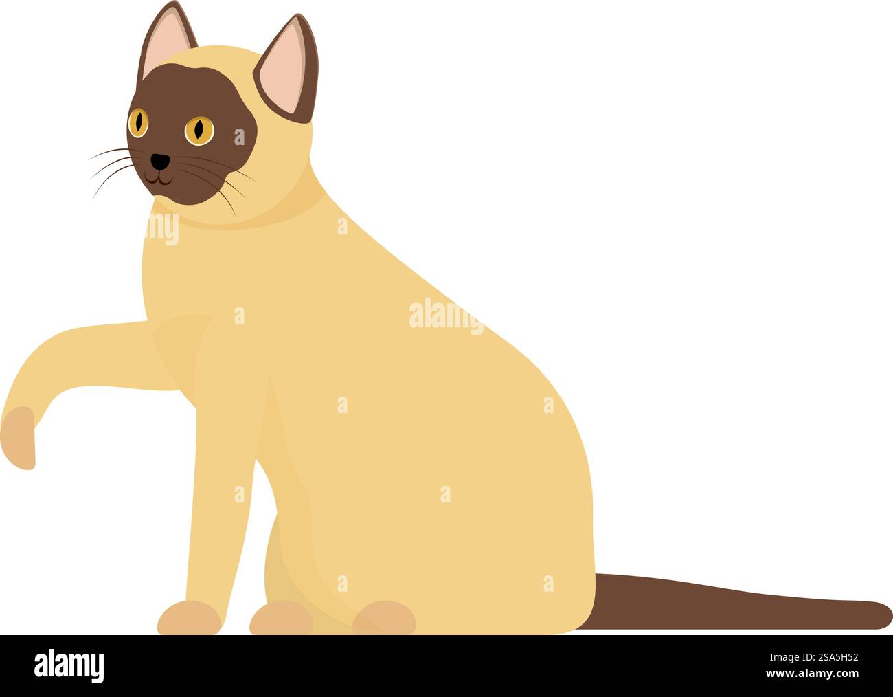 Cute siamese cat sitting and raising paw on white background. Cartoon ...