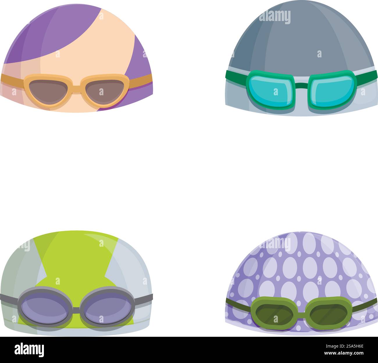 Collection of four colorful cartoonstyle aviator helmets with goggles ...