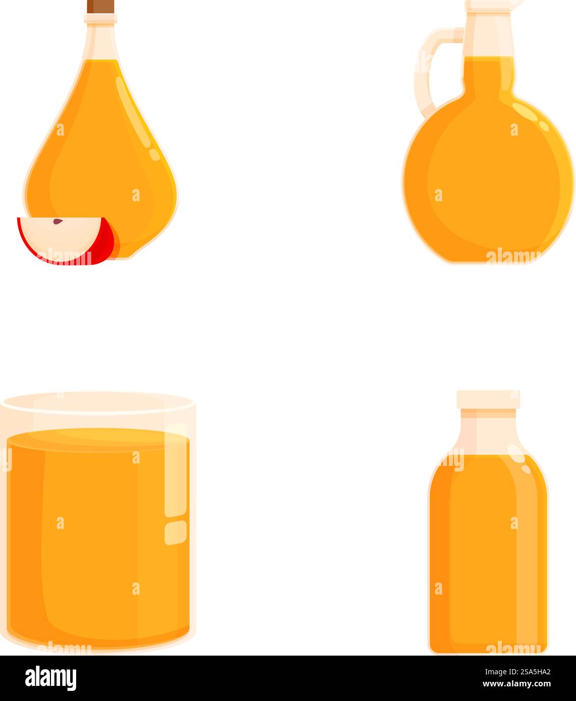 Colorful vector illustrations depicting various containers of apple ...