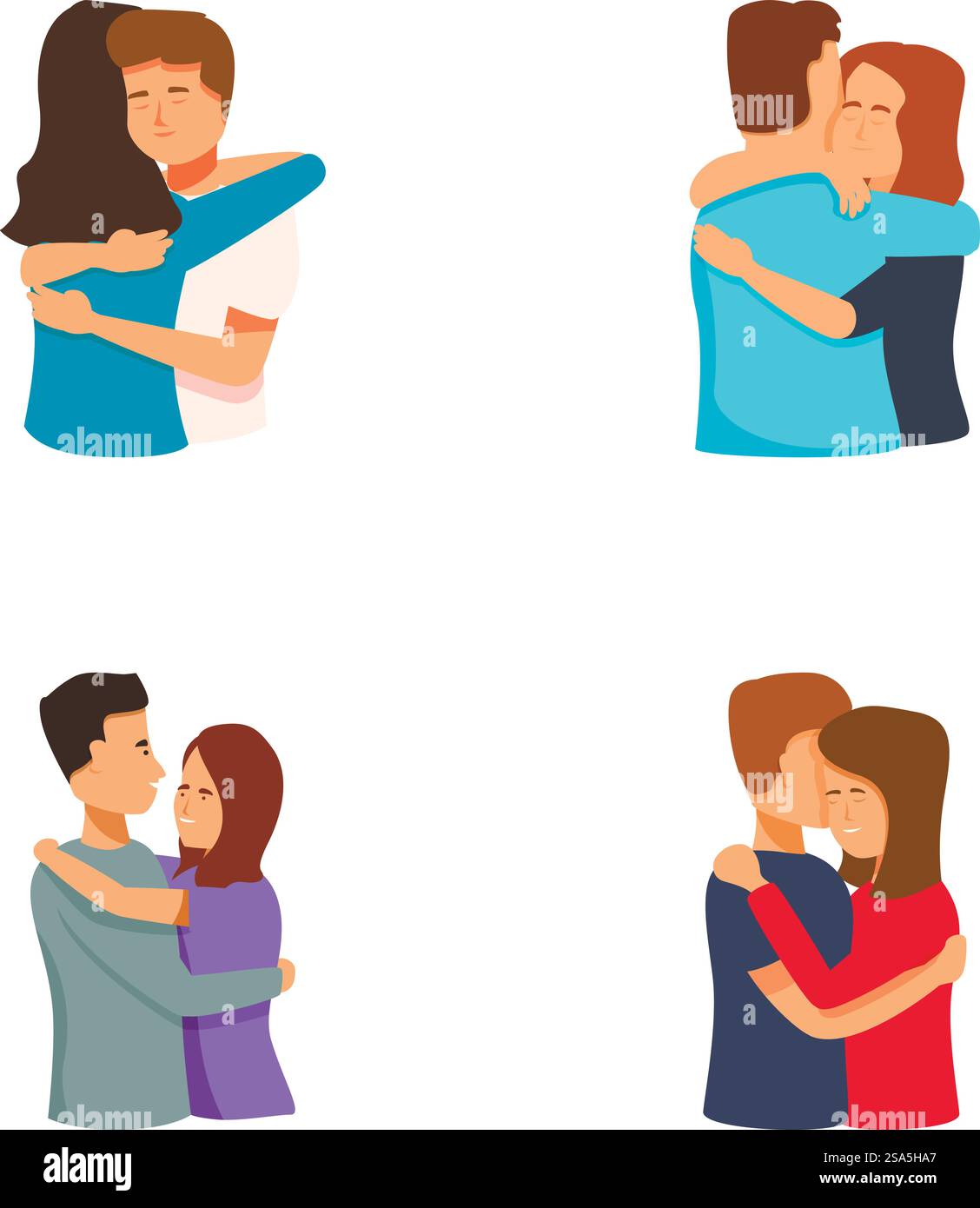 Collection of illustrated couples in warm embraces, highlighting love ...
