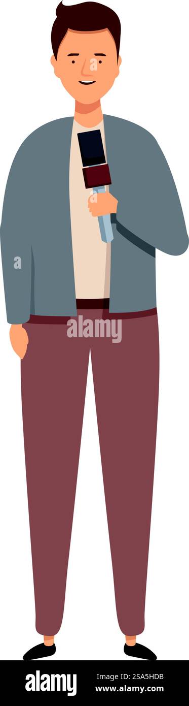 Male journalist holding microphone, making interview, tv news reporter ...