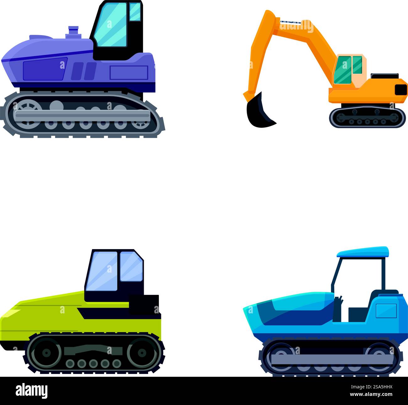 Collection of four vector icons depicting various construction vehicles ...