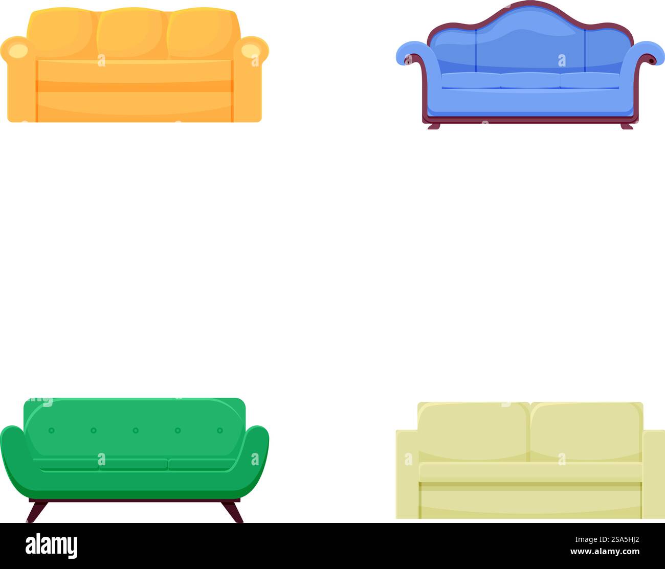 Collection of four flat design sofa icons in various styles and colors ...