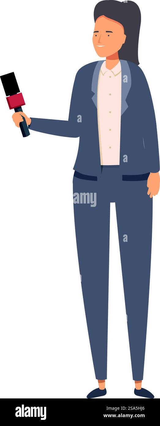 Female journalist holding microphone, conducting interview, tv news program, breaking news ...