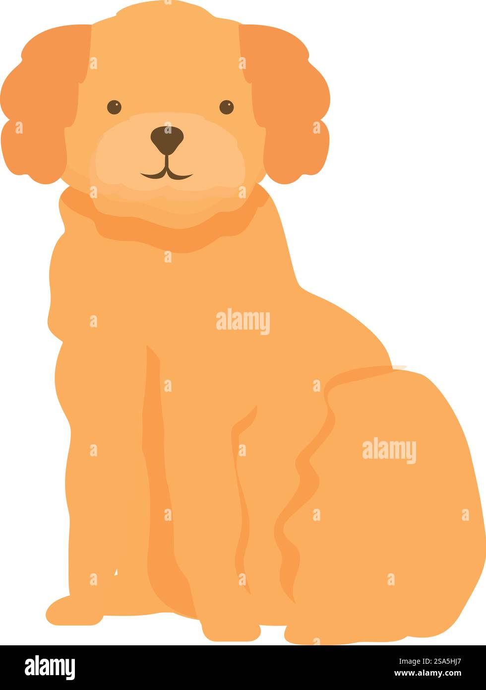 Cartoon illustration of a friendly golden doodle dog sitting patiently ...