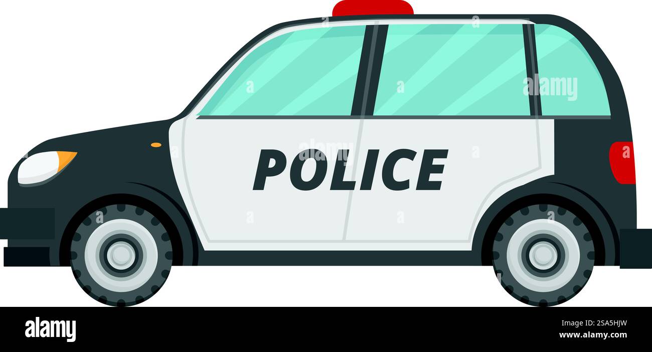 Illustration featuring a police car parked on a white background ...