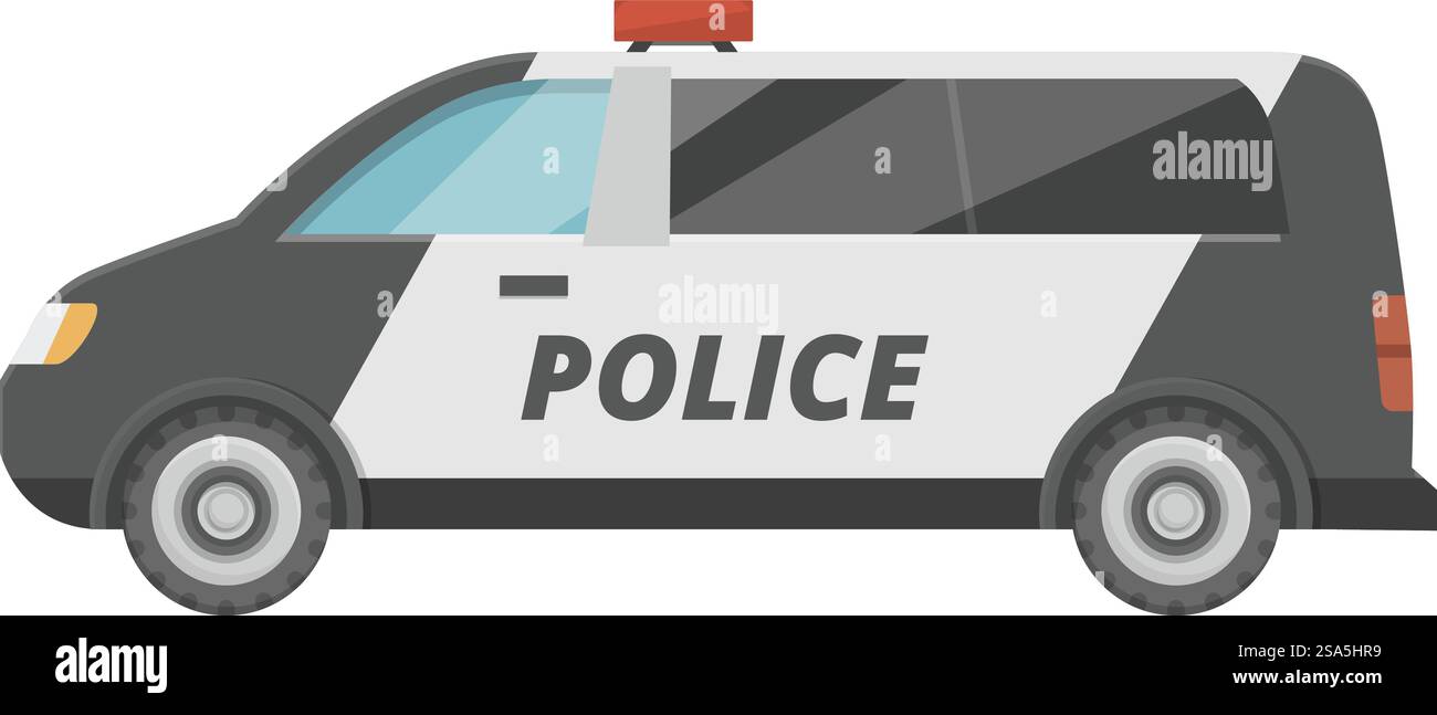 Police van parked on white background, showing its side view with siren ...