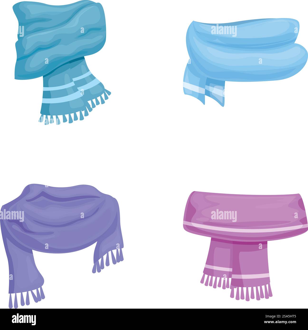 Four stylish and colorful scarves in a flat cartoon style illustration ...